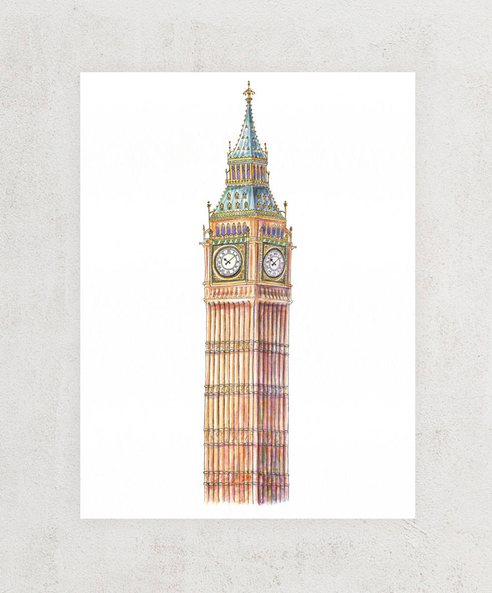 Big Ben London Art Print - Watercolour Hand Drawn Wall Art Painting - Etsy