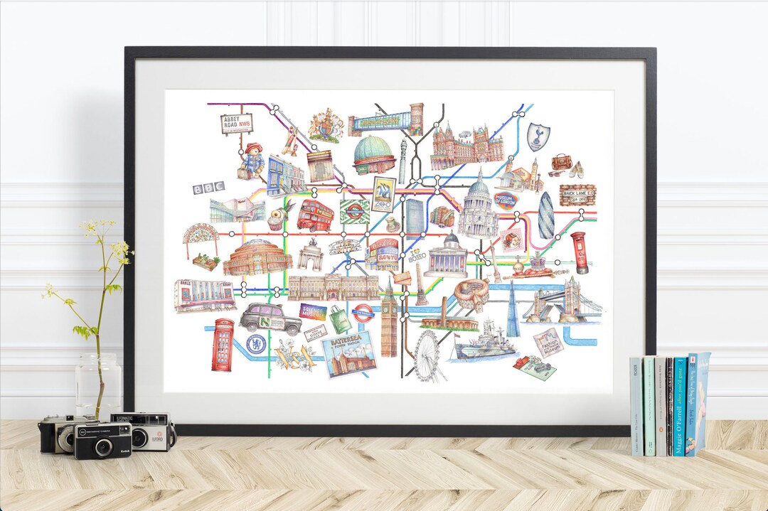 Underground Tube London Map - Illustrated London Watercolour Print - Etsy