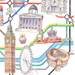 London Underground Tube Map Print - Hand Drawn Watercolour Painting ...