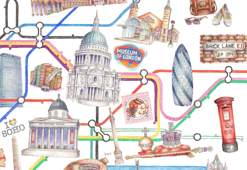 Underground Tube London Map Illustrated London Watercolour Print - Etsy