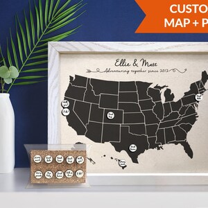 Custom Cotton Map with Pins 2nd anniversary gift cotton | Etsy
