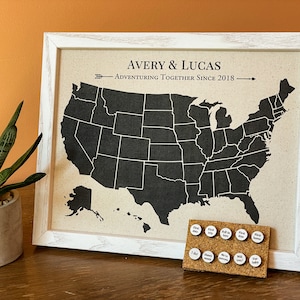 Custom Linen Map With Personalized Pins • 4th Anniversary Gifts for Men ...
