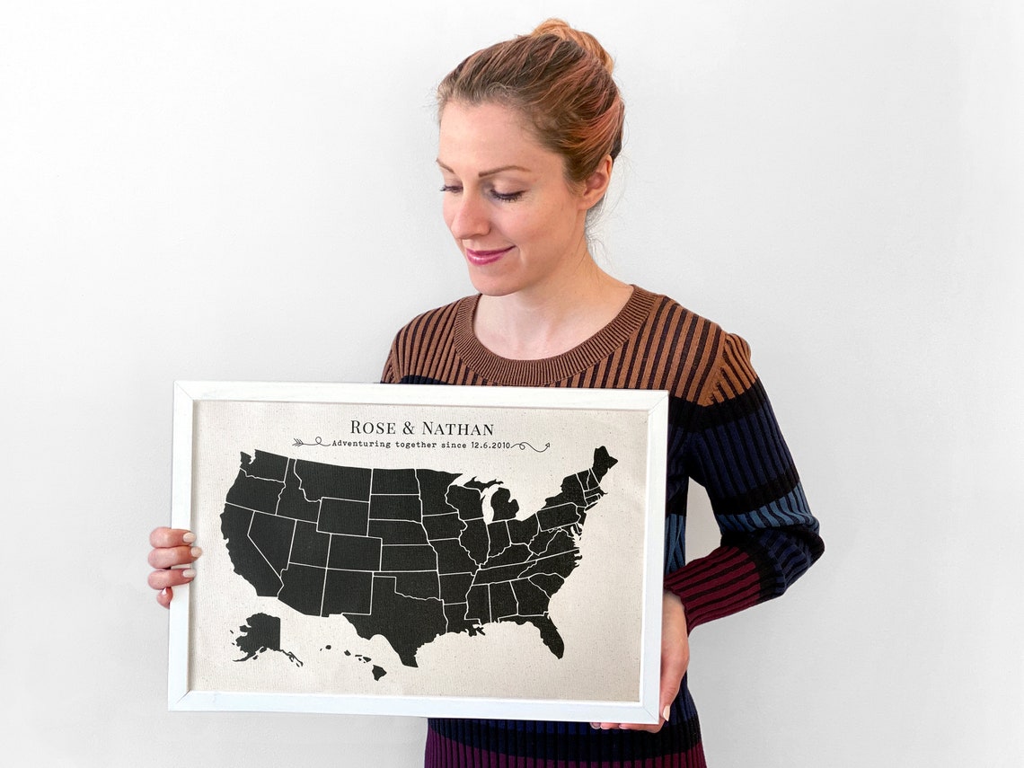 Custom Linen Map With Personalized Pins 4th Anniversary - Etsy