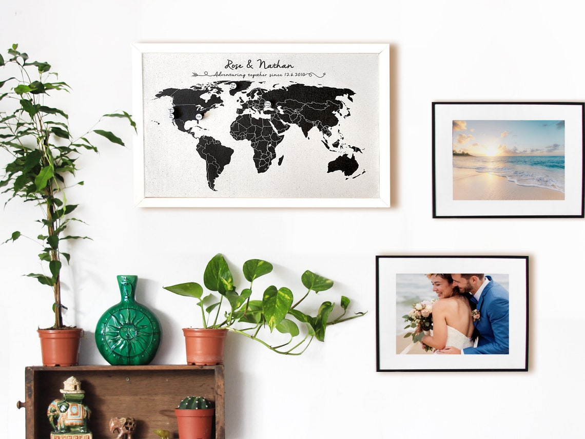 Custom Linen Map With Personalized Pins 4th Anniversary - Etsy