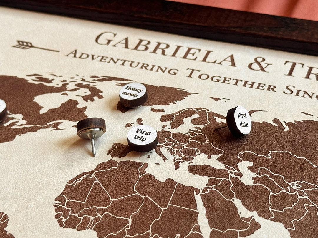 Leather Map With Custom Pins • 3rd Anniversary Gift for Her • Leather ...