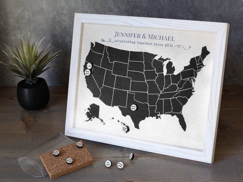 Custom Linen Map with Personalized Pins 4th Anniversary | Etsy