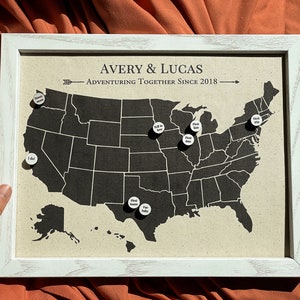 Custom Linen Map With Personalized Pins • 4th Anniversary Gifts for Men ...