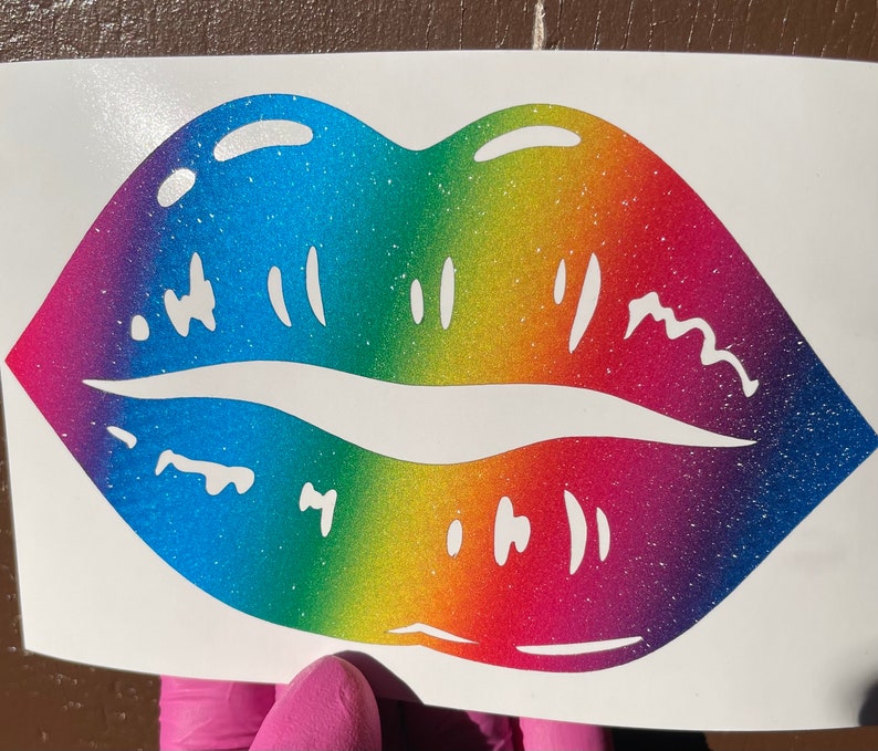 Rainbow Glitter Lips Vinyl Sticker - 5-inch Kiss Decal - Etsy