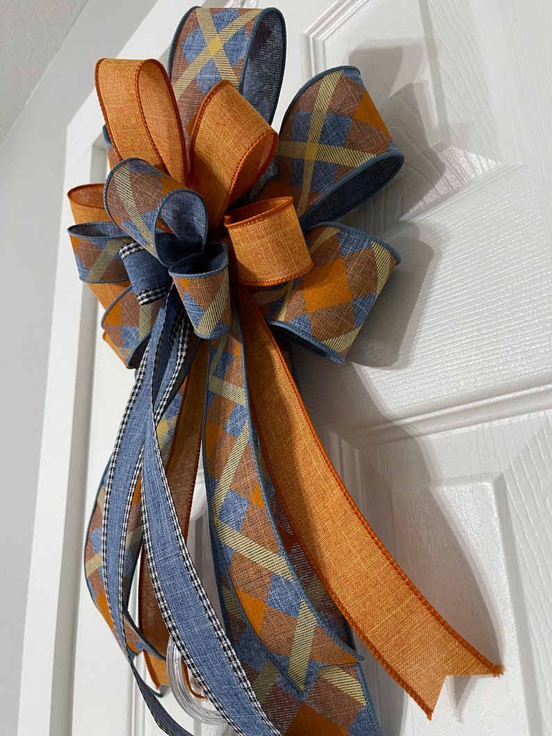 Rustic Denim Fall Bow Fall Decorations Wreath Bow - Etsy