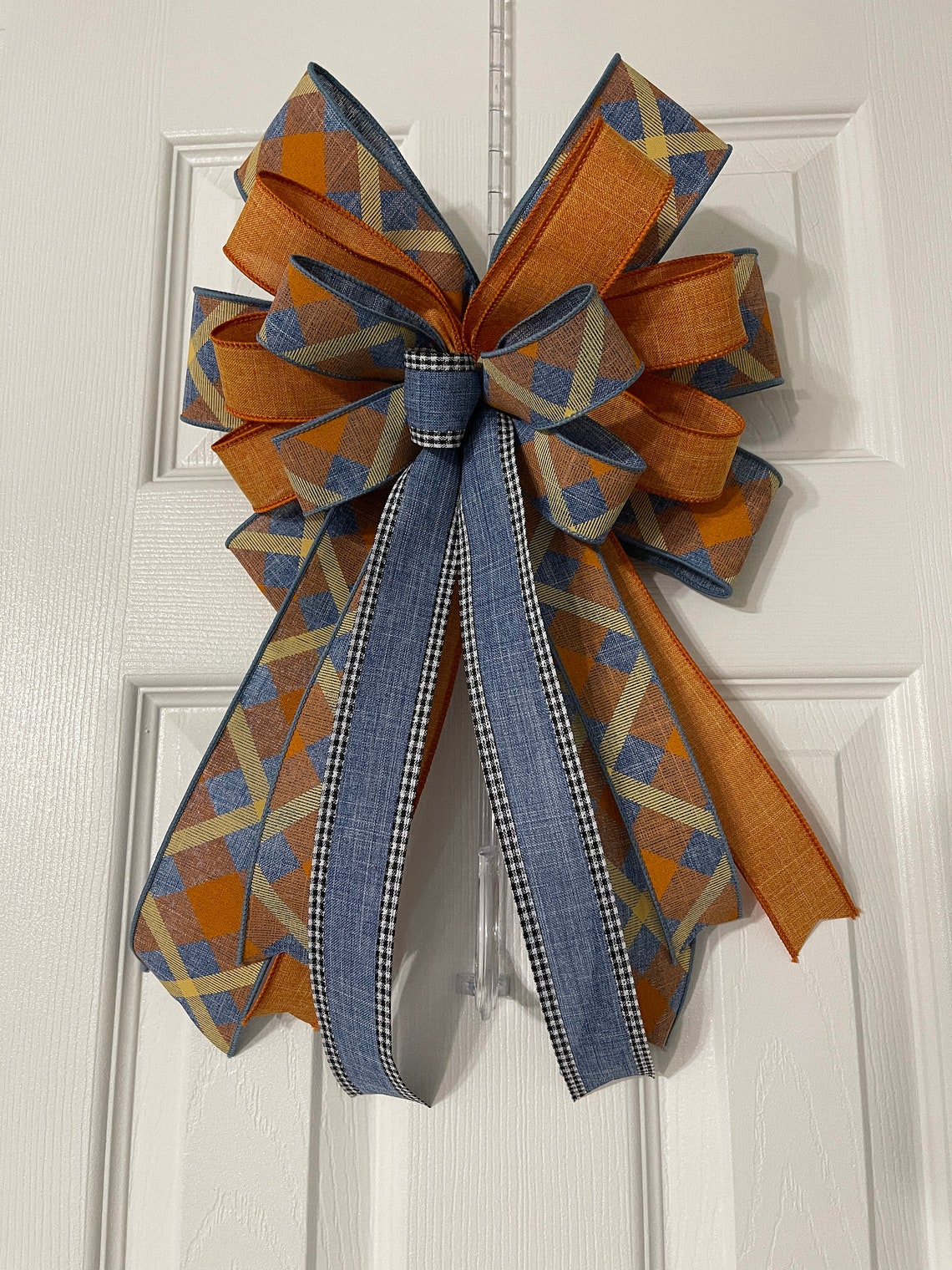 Rustic Denim Fall Bow Fall Decorations Wreath Bow | Etsy