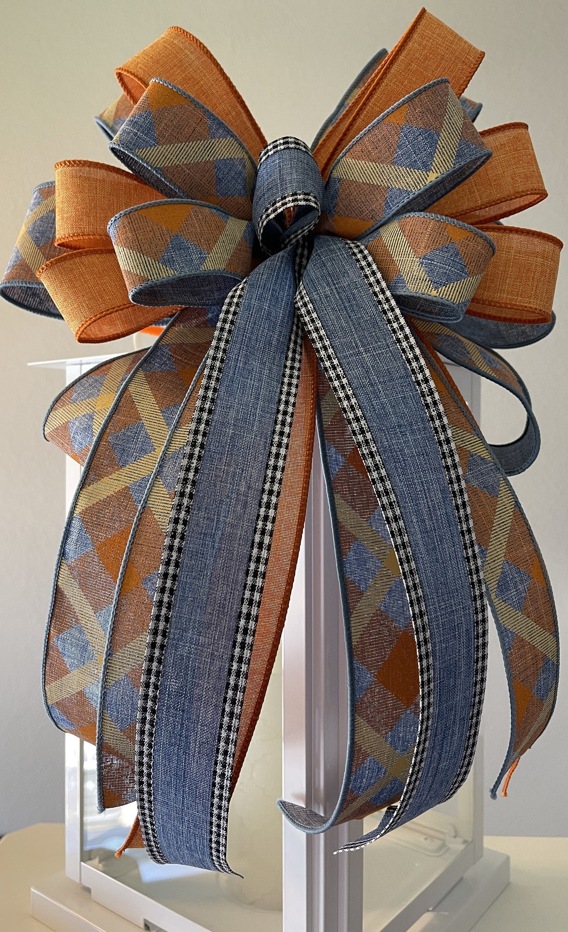 Rustic Denim Fall Bow Fall Decorations Wreath Bow | Etsy