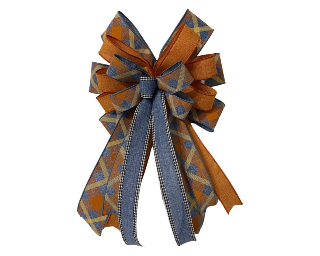 Rustic Denim Fall Bow - Fall Decorations, Wreath Bow, Thanksgiving - Etsy