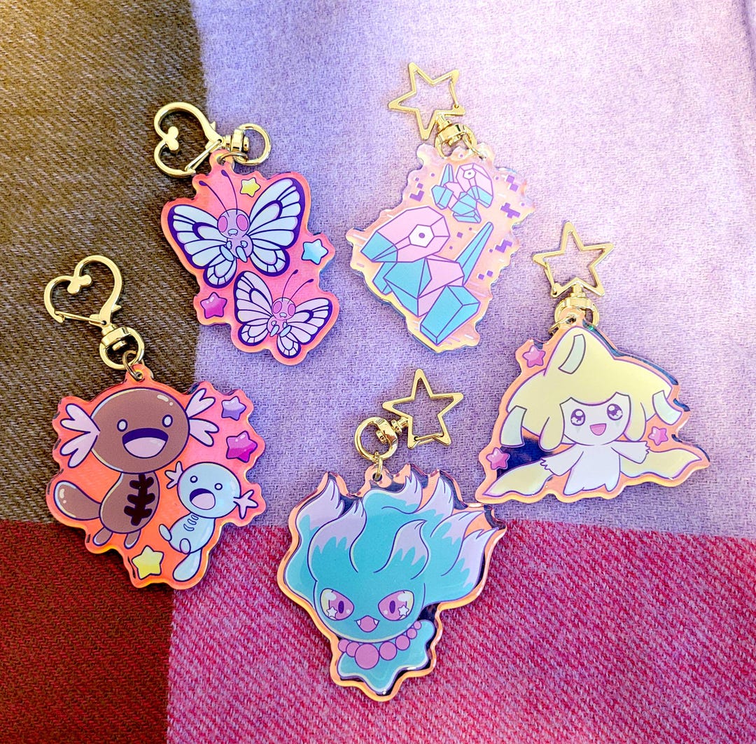 Holographic Keychain Acrylic Double Sided With Gold Star Clasp ...