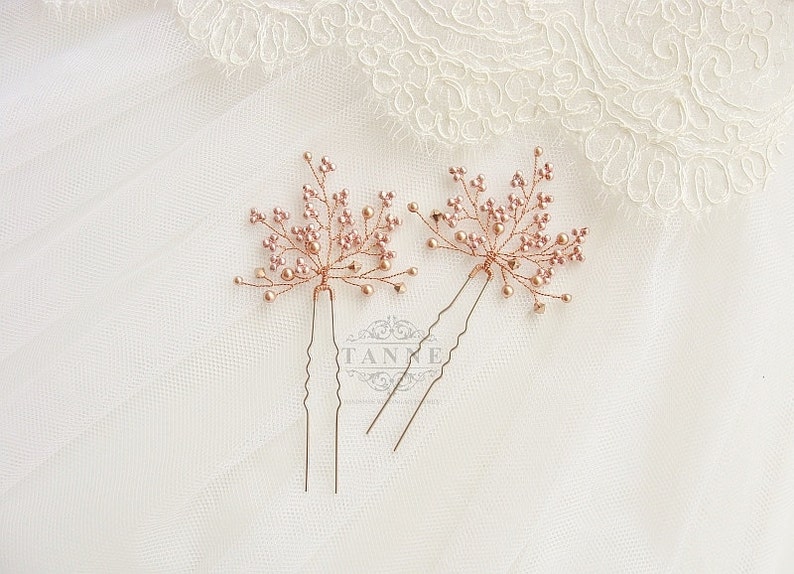 Rose Gold Hair Pins Pearl Bridal Hair Pins Wedding Etsy