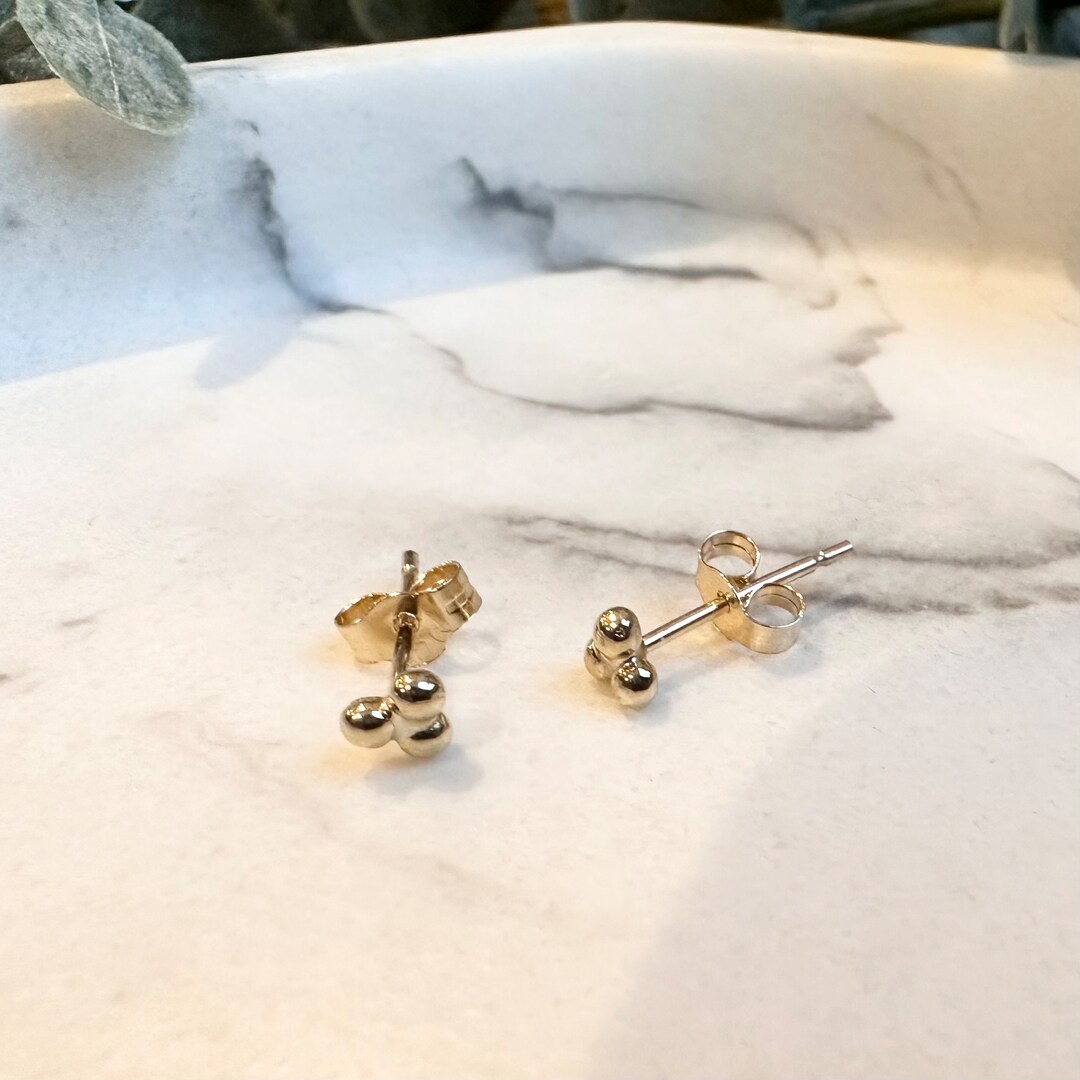Pure Gold Ball Studs, 9 Karat Gold Triple Bead Ball Cluster Earrings ...