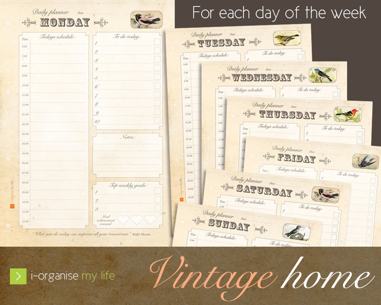DAILY PLANNER Vintage Style Download and Print Daily - Etsy
