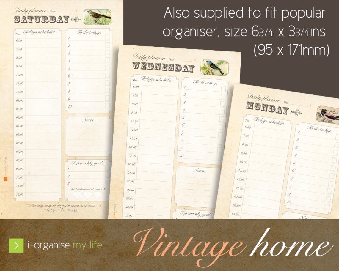 DAILY PLANNER Vintage Style Download and Print Daily - Etsy