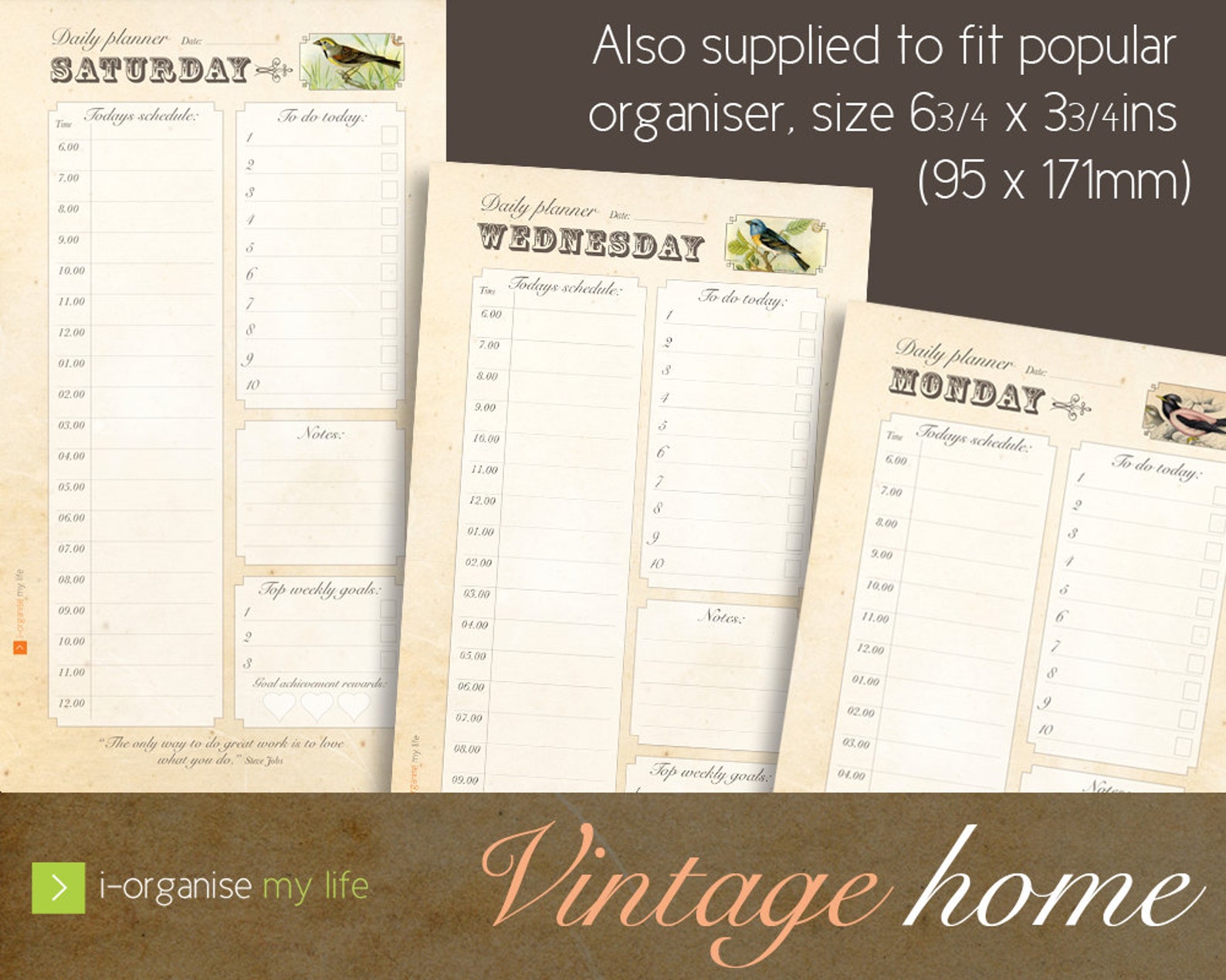 DAILY PLANNER Vintage Style Download and Print Daily - Etsy
