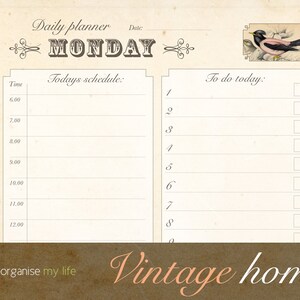 DAILY PLANNER Vintage Style Download and Print Daily - Etsy