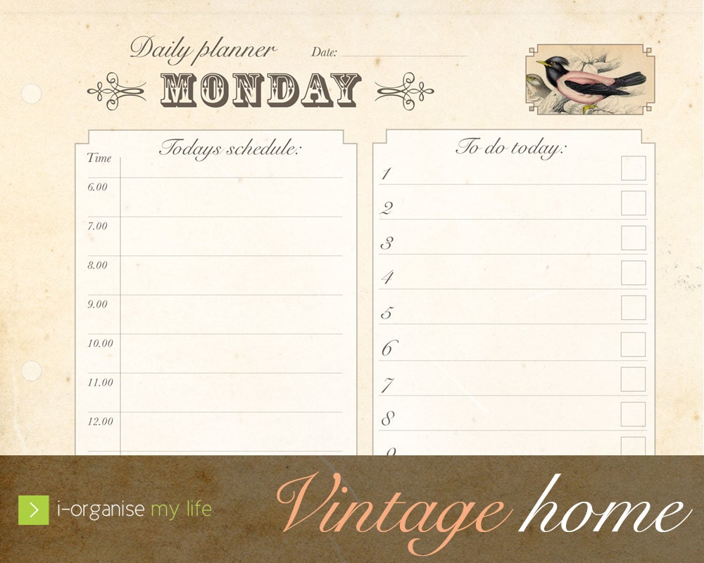 DAILY PLANNER Vintage Style Download and Print Daily - Etsy