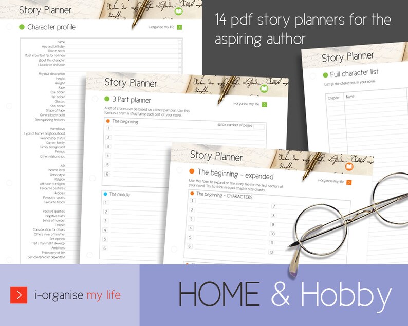 14 Page Novel Planner, Fiction Writers Templates. Character Development ...