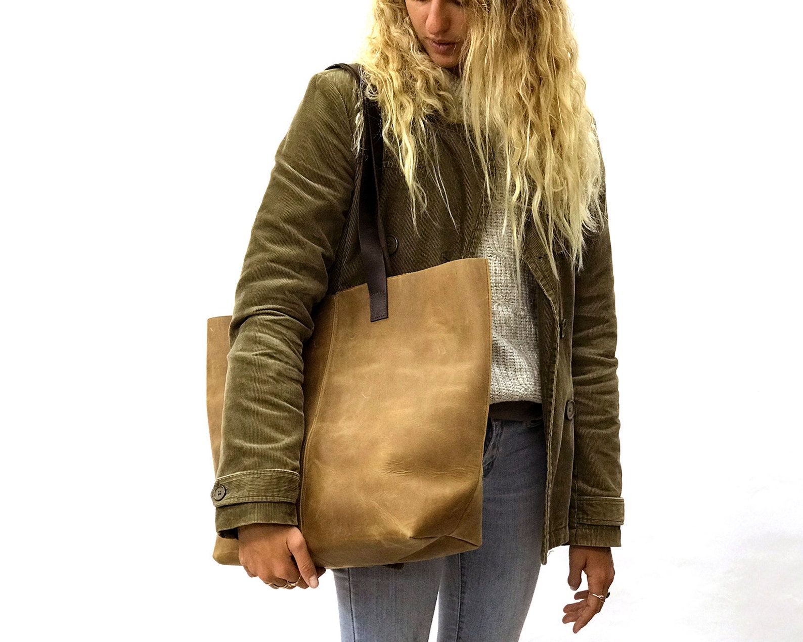 Leather Bag Sturdy Brown Leather Tote Bag Woman Bag Everyday Bag Roomy ...