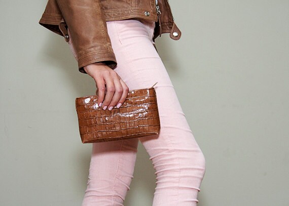 Croc purse Brown Crocodile fine leather purse leather | Etsy