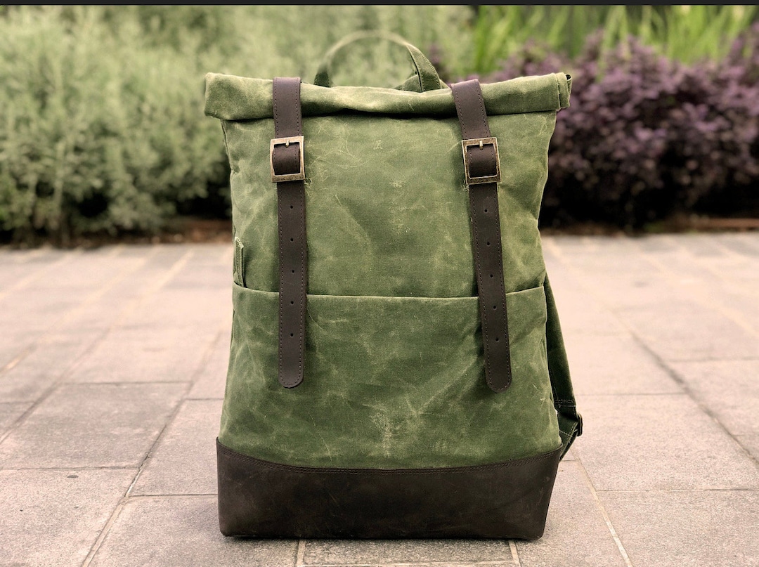 Green Laptop Backpack “the Original” Roll Top Laptop Rucksack Waxed ...