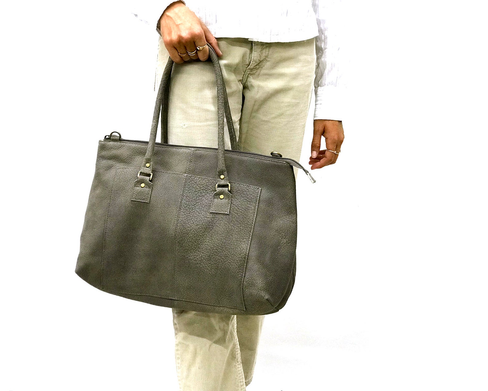 Women Leather Crossbody Bag, Leather Messenger Bag Grey Leather Zipper ...