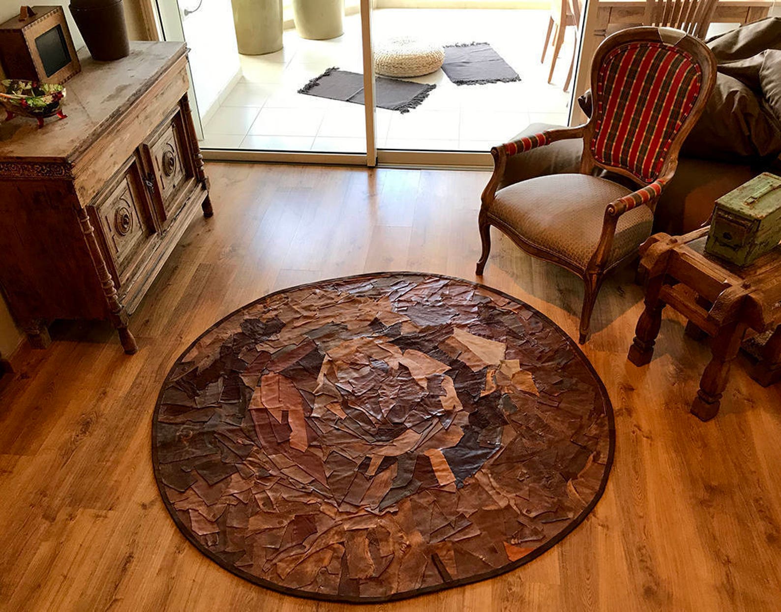 Handmade Carpet Rug Circular carpet round rug carpet leather | Etsy