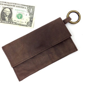 Womens Wallet Brown Leather Wallet on a Keychain Key Ring Small Wallet ...