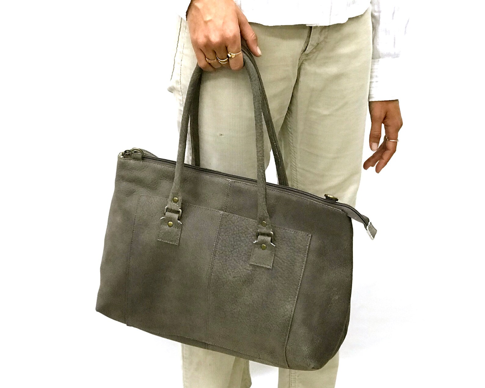 Women Leather Crossbody Bag, Leather Messenger Bag Grey Leather Zipper ...