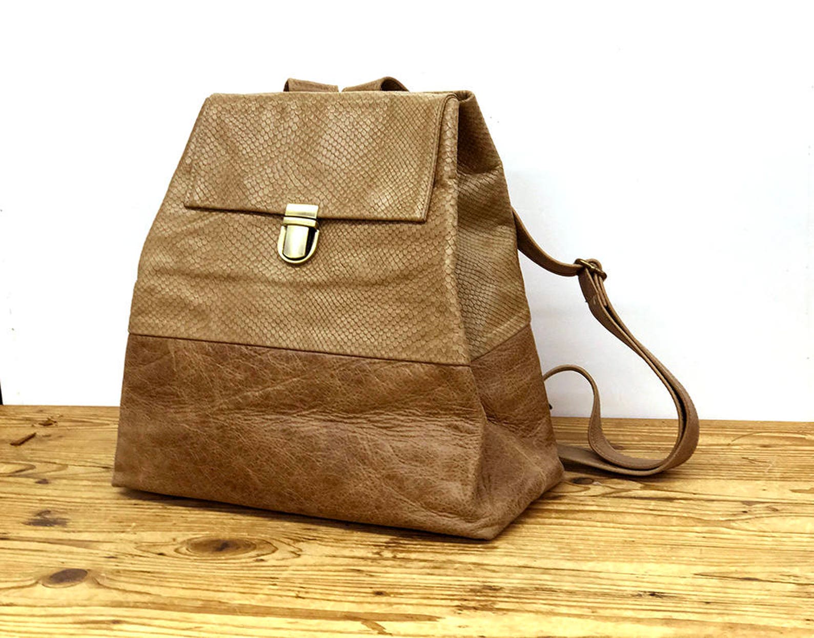 Printed backpack leather Women Leather Rucksack backpack Women | Etsy