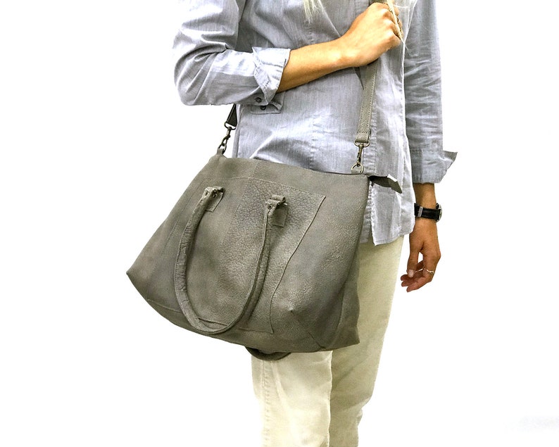 Women Leather Crossbody Bag, Leather Messenger Bag Grey Leather Zipper ...