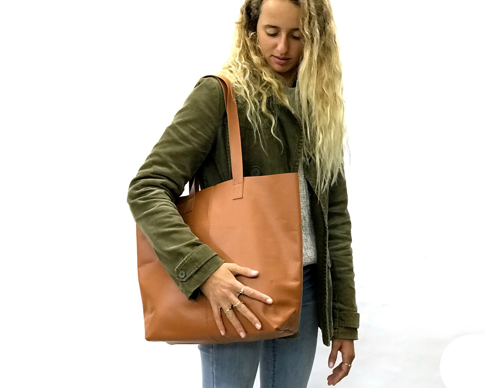 Leather Bag Sturdy Brown Leather Tote Bag Woman Bag Everyday Bag Roomy ...