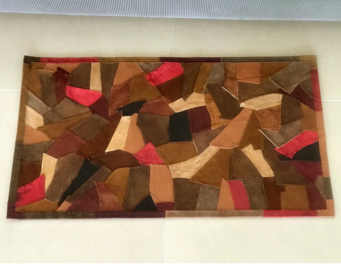 Patchwork Leather rug unique rug Small leather Carpet Handmade | Etsy