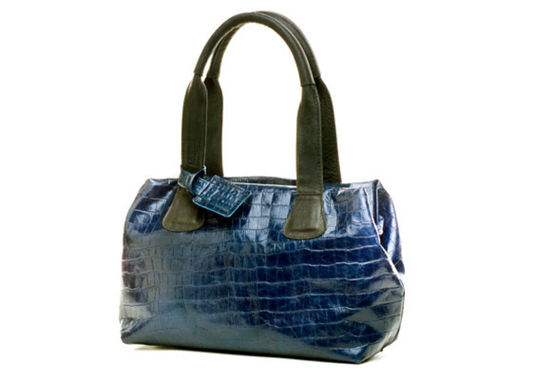 Small Leather Purse Bag, Embossed Blue Leather Handbag, Leather Women ...