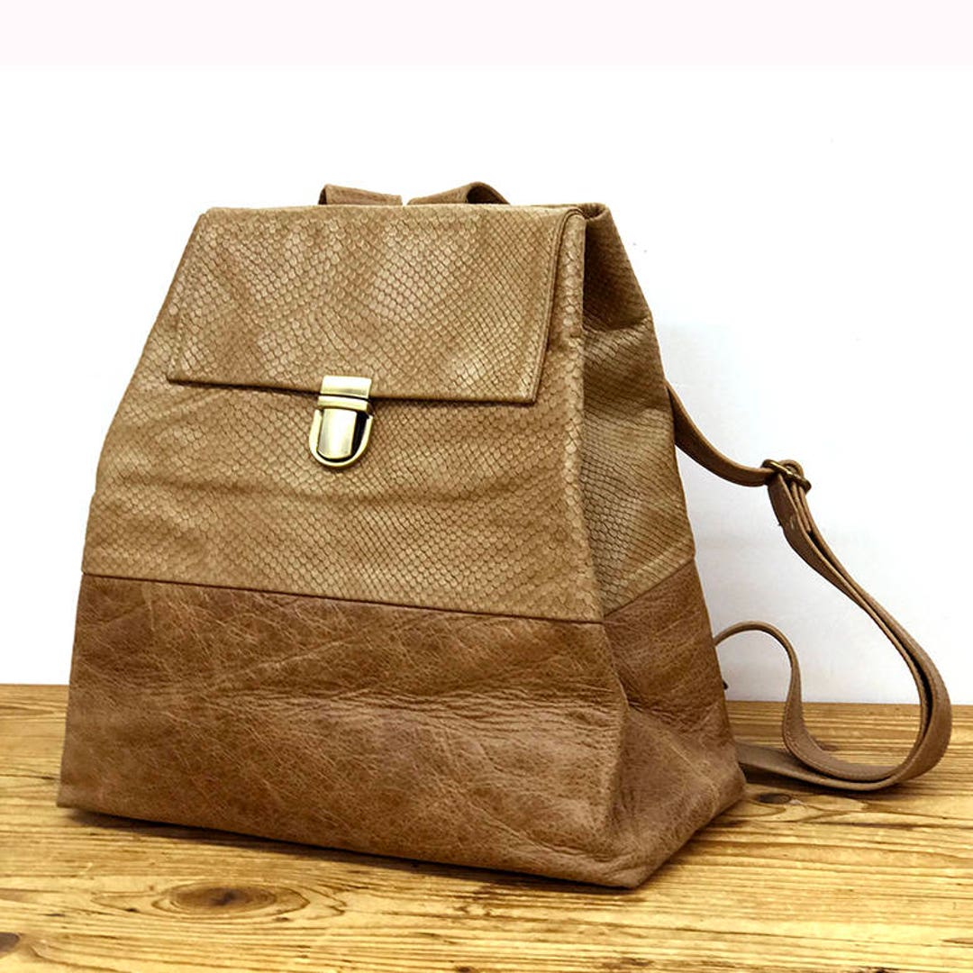 Printed Backpack Leather Women Leather Rucksack Backpack Women Backpack ...