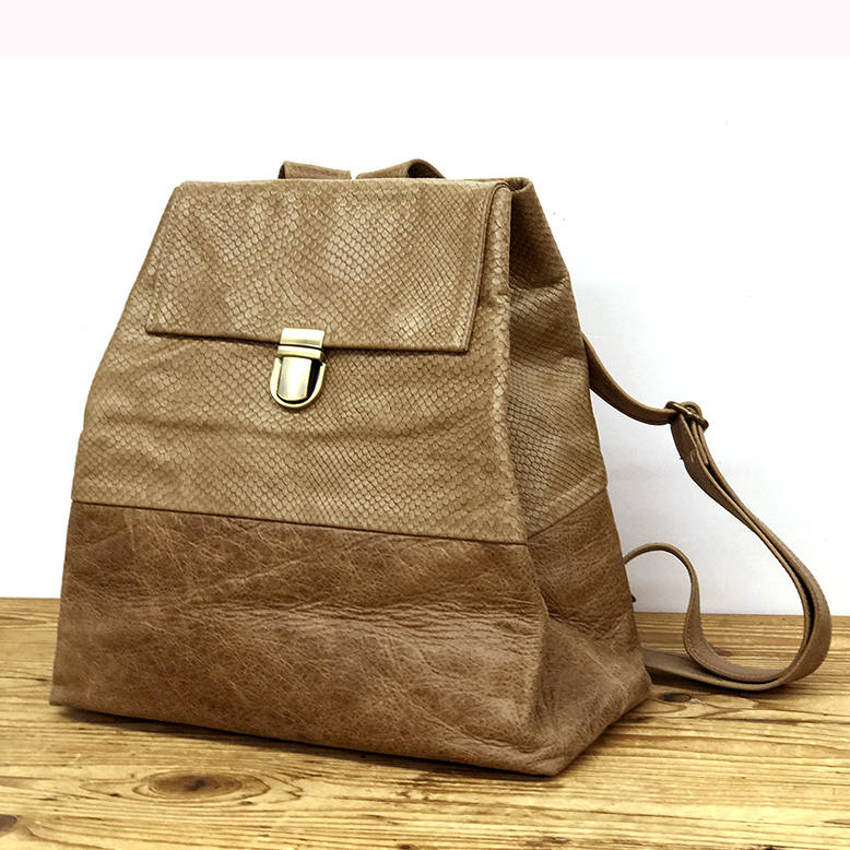 Printed backpack leather Women Leather Rucksack backpack Women | Etsy