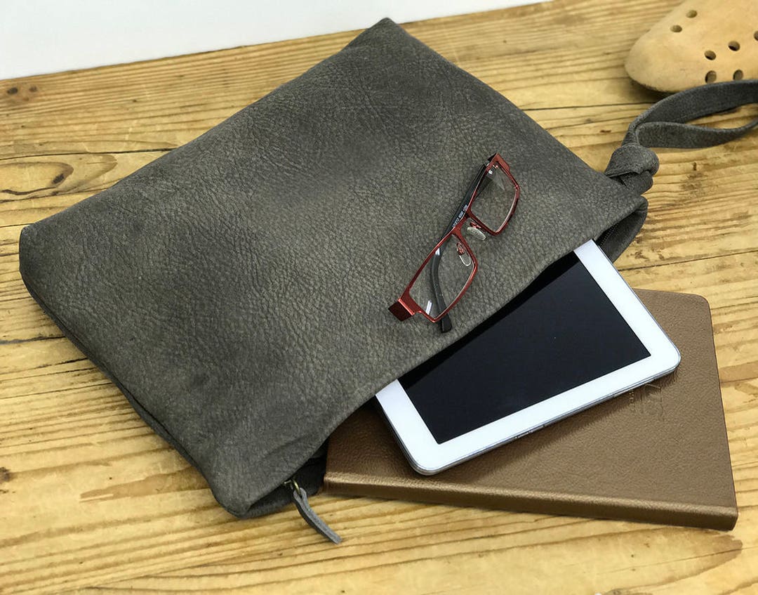 Distressed Leather iPad Case Bag Leather iPad 10" Pouch Case Purse Grey ...