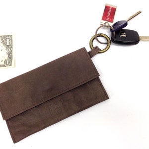 Womens Wallet Brown Leather Wallet on a Keychain Key Ring Small Wallet ...