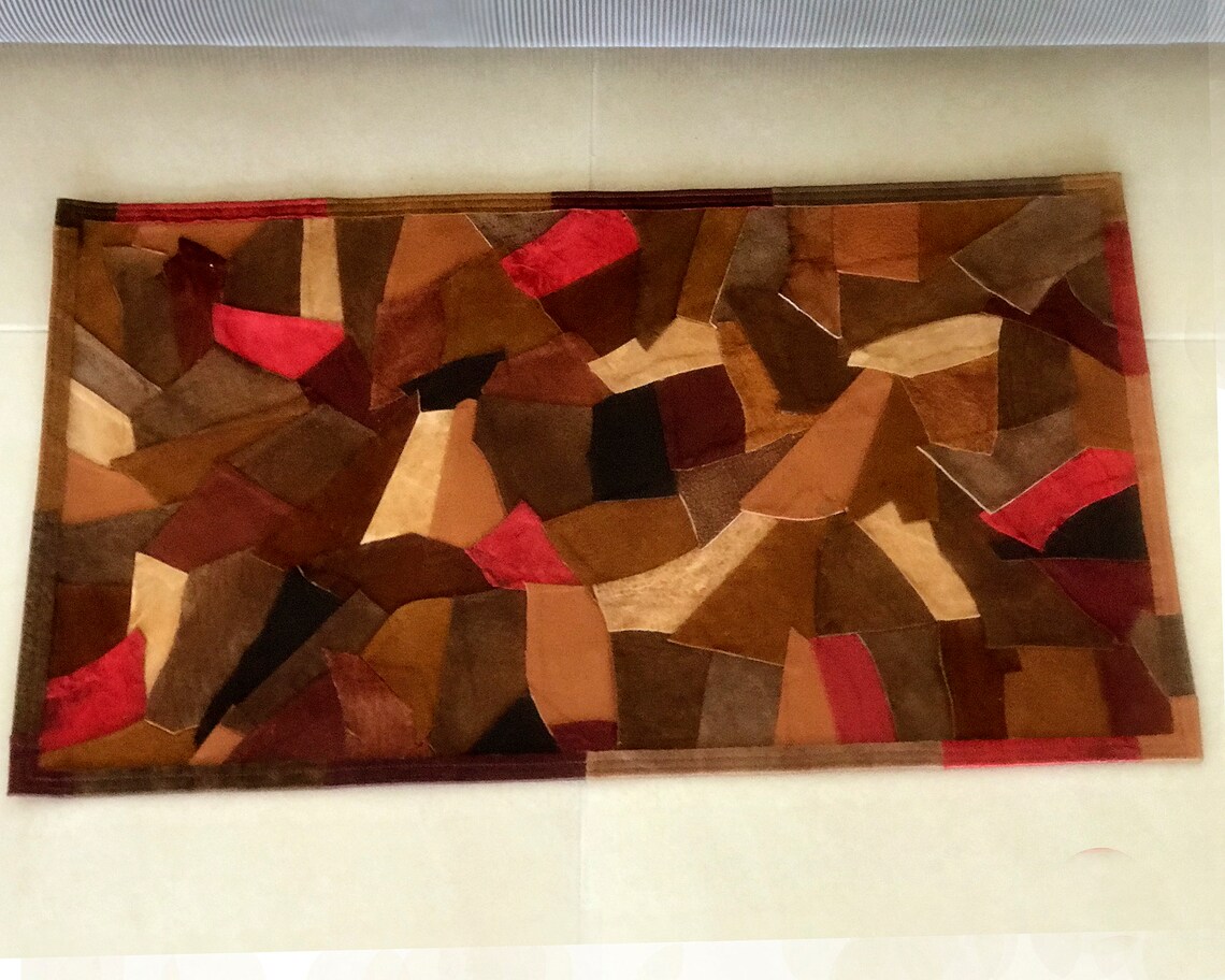 Patchwork Leather rug unique rug Small leather Carpet Handmade | Etsy