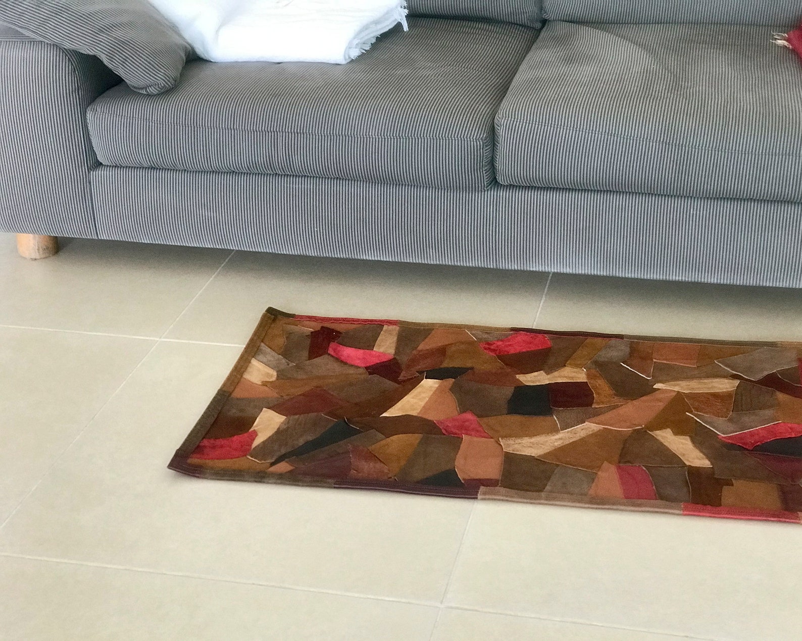 Patchwork Leather rug unique rug Small leather Carpet Handmade | Etsy