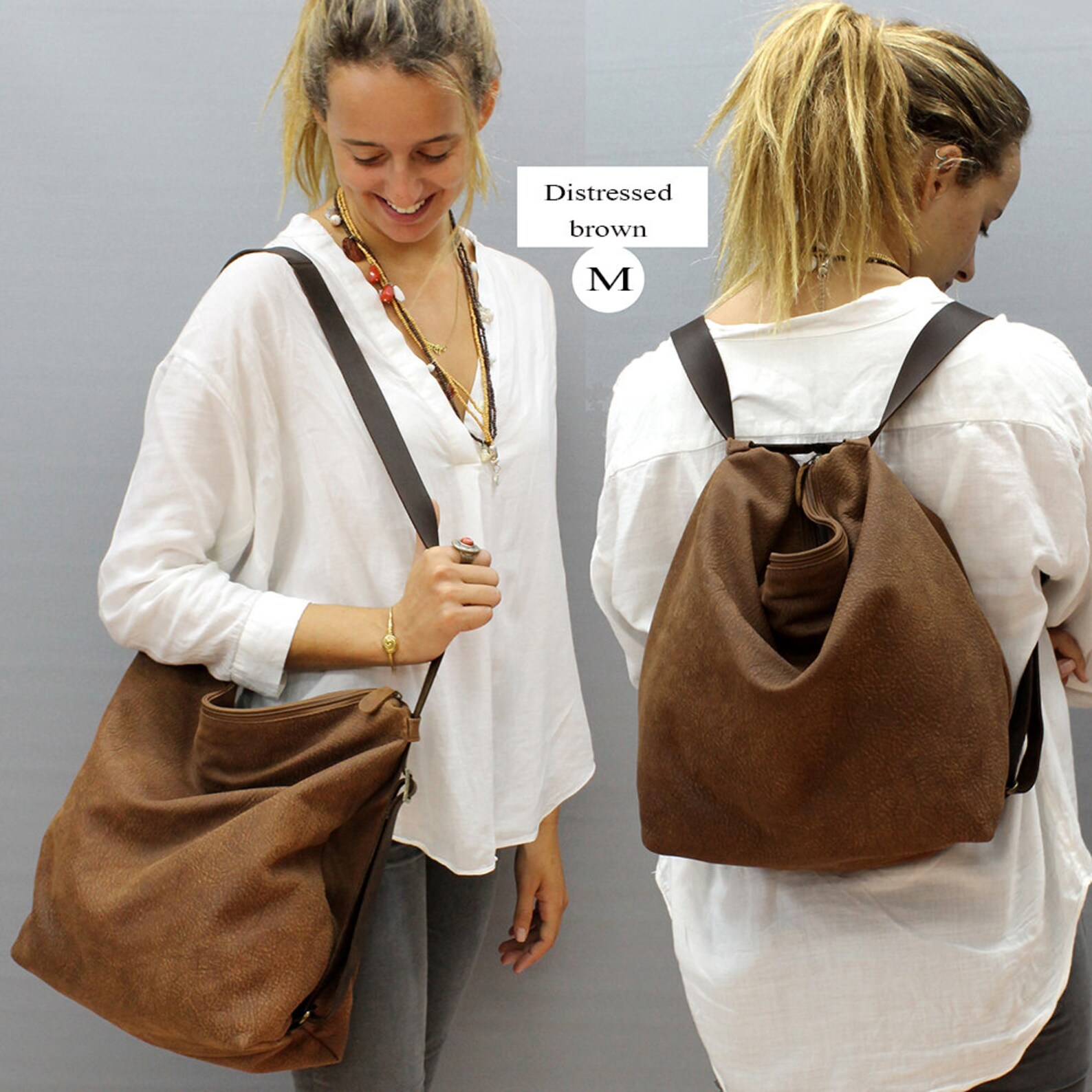 Leather Backpack Crossbody Convertible Backpack Purse Soft Grey ...
