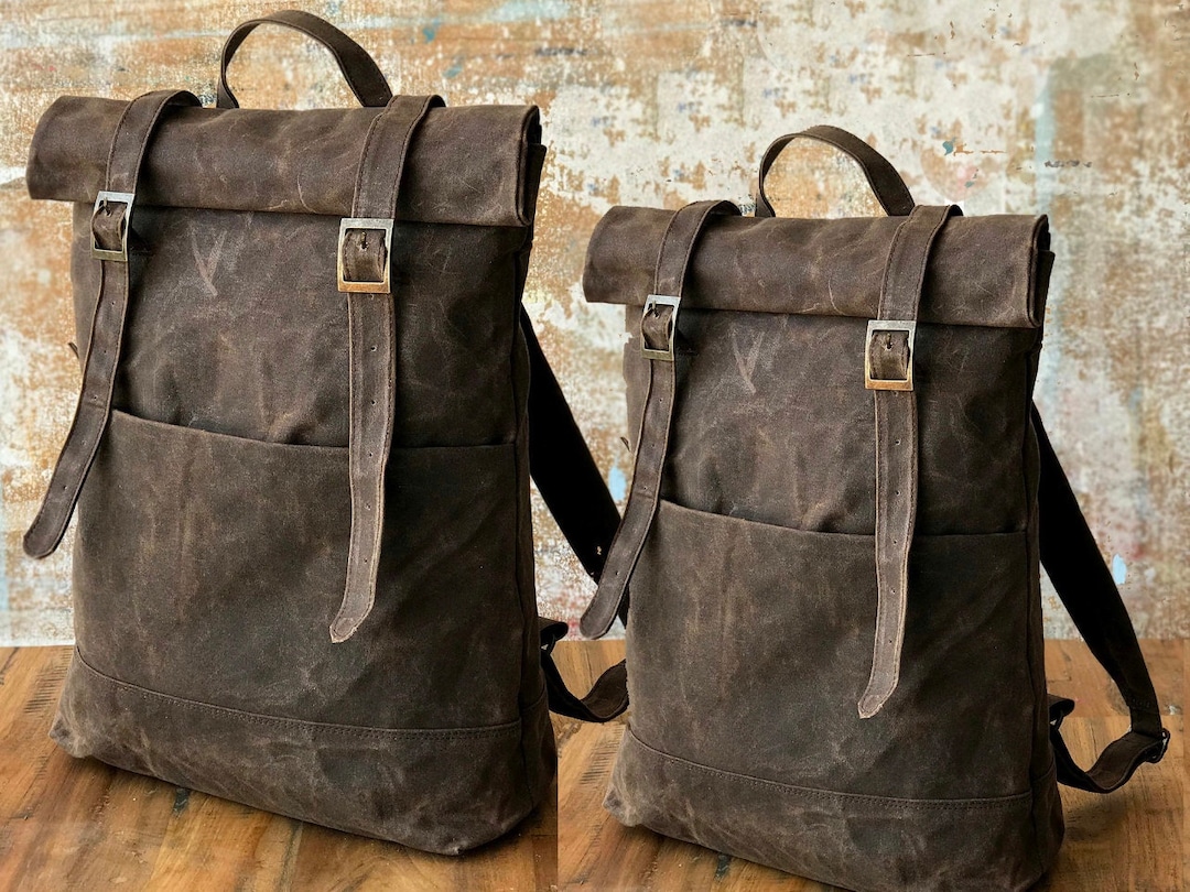 Brown Canvas Backpack Waxed Canvas Rolltop 13“ 17” Laptop Rolltop ...
