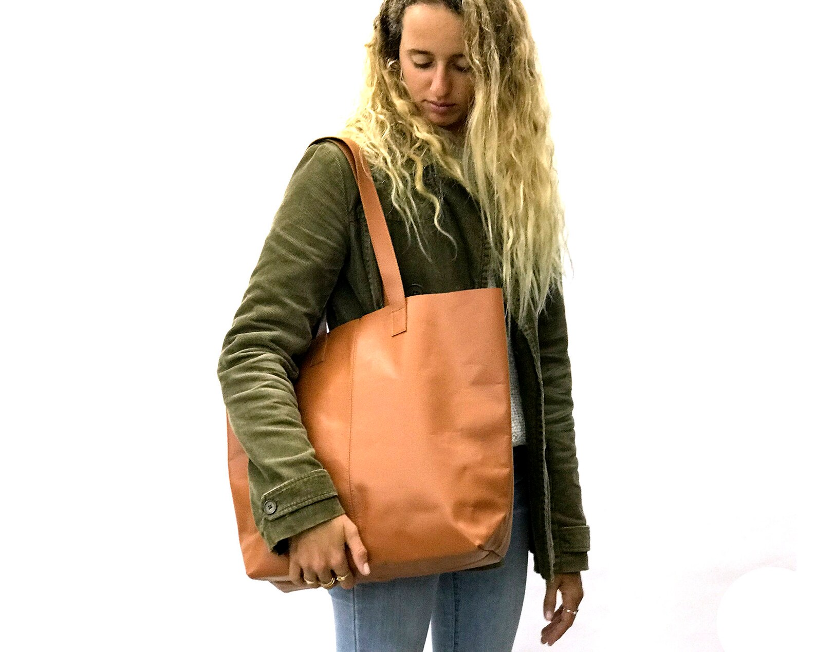 Leather Bag Sturdy Brown Leather Tote Bag Woman Bag Everyday Bag Roomy ...