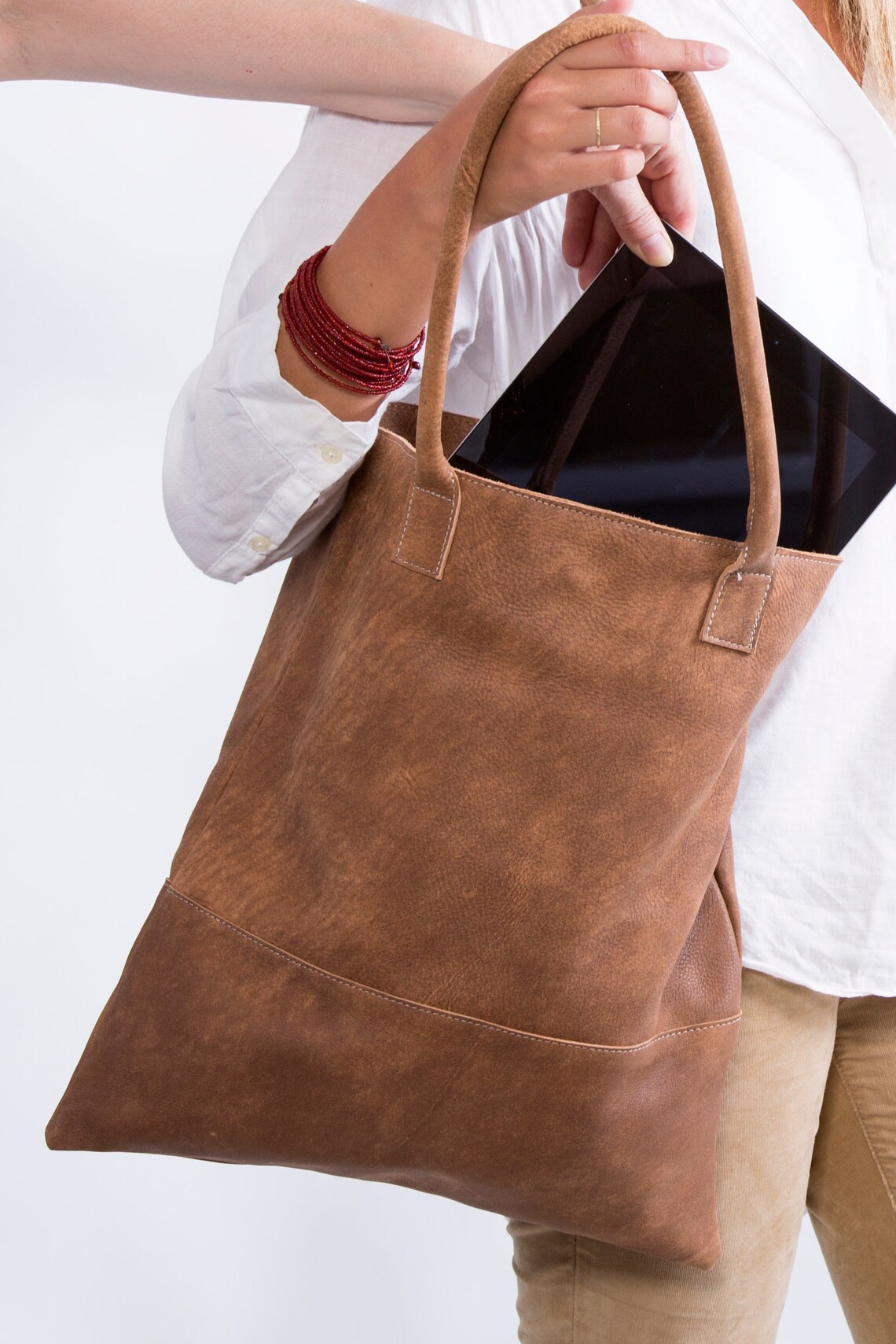 Slim Leather Tote Bag Slim Distressed Gray Leather Bag Slim | Etsy