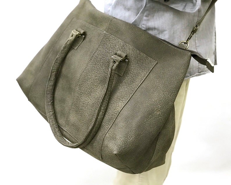 Women Leather Crossbody Bag, Leather Messenger Bag Grey Leather Zipper ...