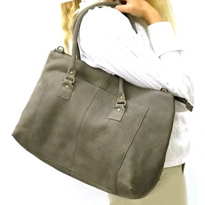 Women Leather Crossbody Bag, Leather Messenger Bag Grey Leather Zipper ...