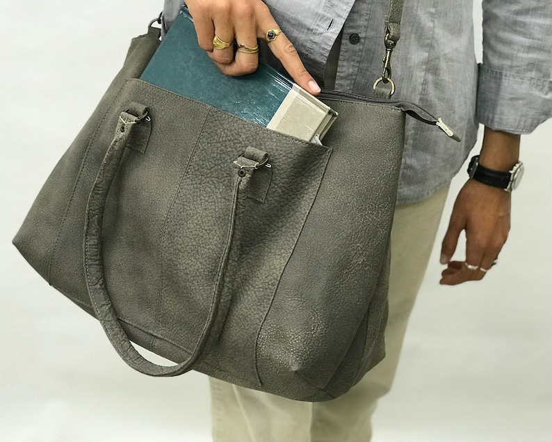 Women Leather Crossbody Bag, Leather Messenger Bag Grey Leather Zipper ...
